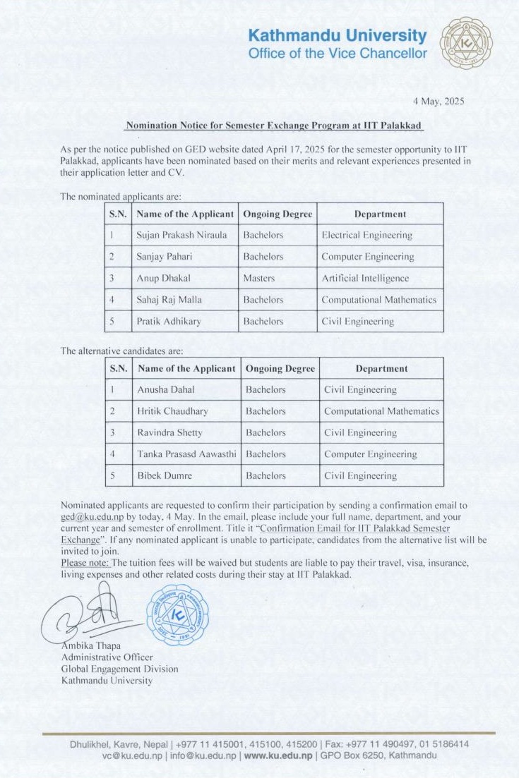 Nomination Notice for Semester Exchange Program at IIT Palakkad, India ...
